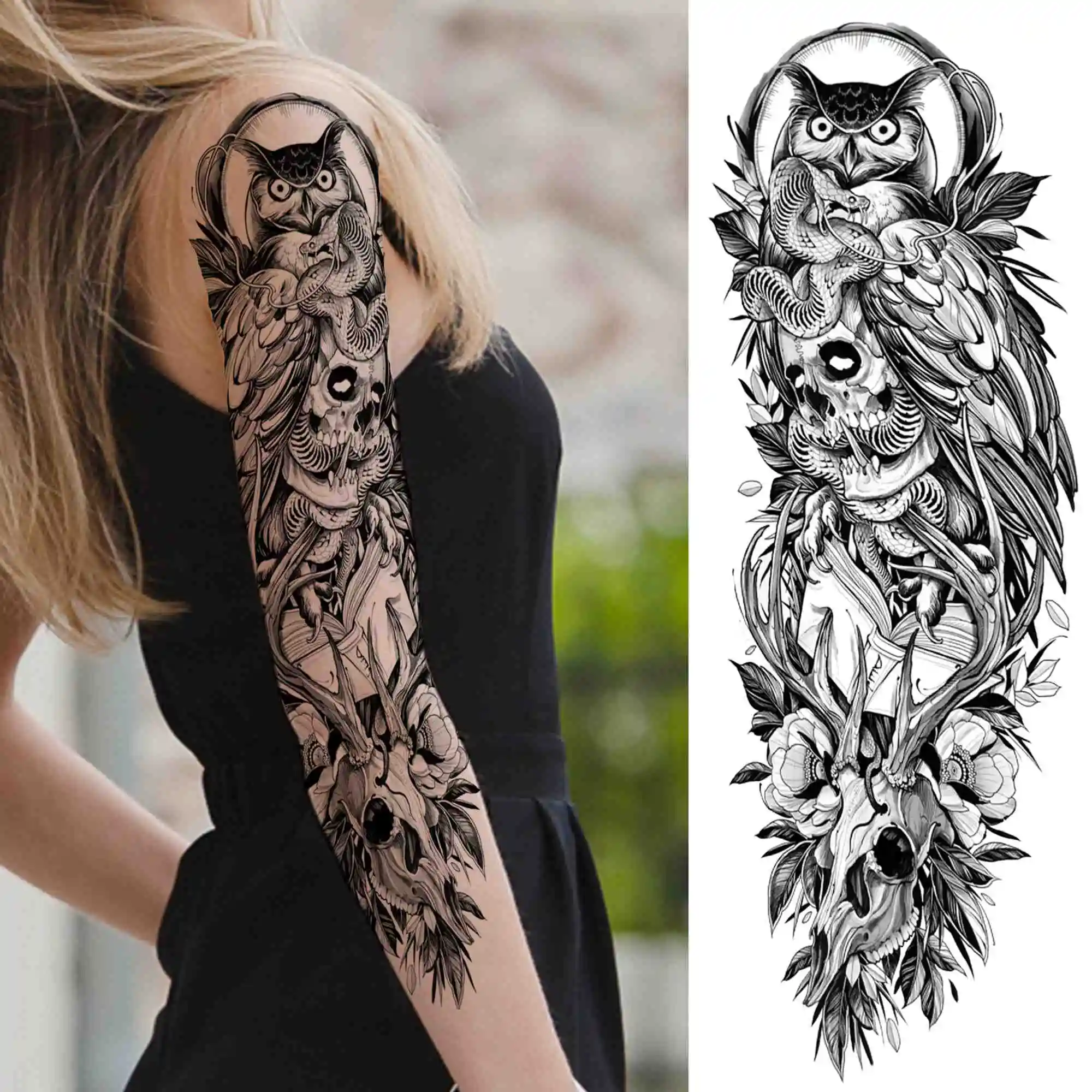 Owl Skull Tattoo Arm