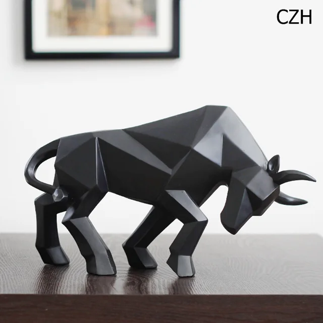 Resin Geometric BULL Statue Bison Ox Sculpture Craft Decoration Home ...