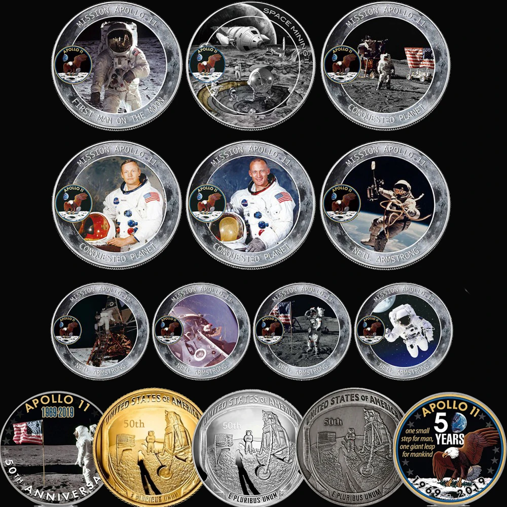 2019 US 50th Anniversary Apollo 11 Moon Landing Silver Gold Coin ...