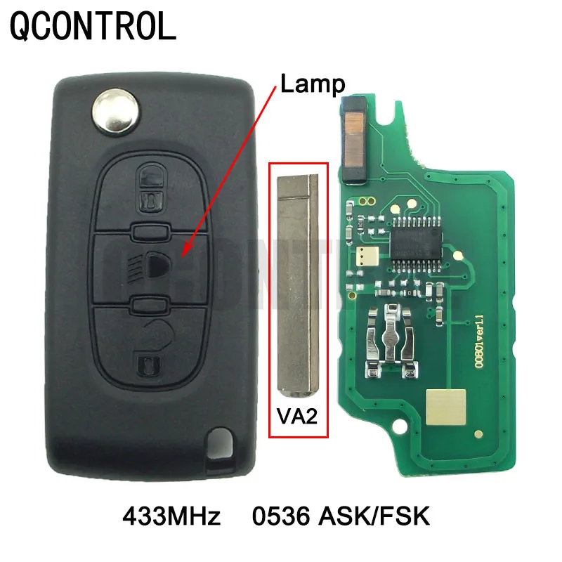 QCONTROL Remote Flip Key 433MHz Fit for CITROEN Berlingo C2 C3 C4 C5 ...