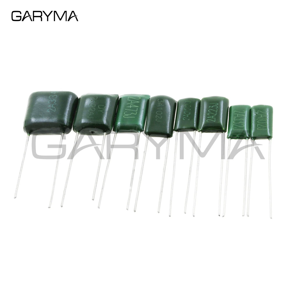 50pcs 100V Polyester Film Capacitor 2A102J 2A152J 2A222J 2A332J 2A472J ...