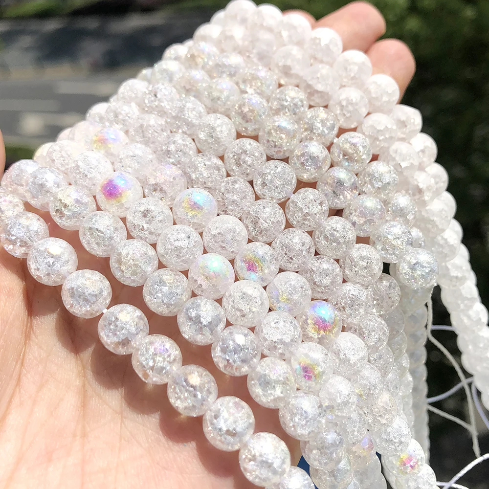 4 6 8 10 12mm White Cracked Quartz Beads For Jewerly Making Crystal ...