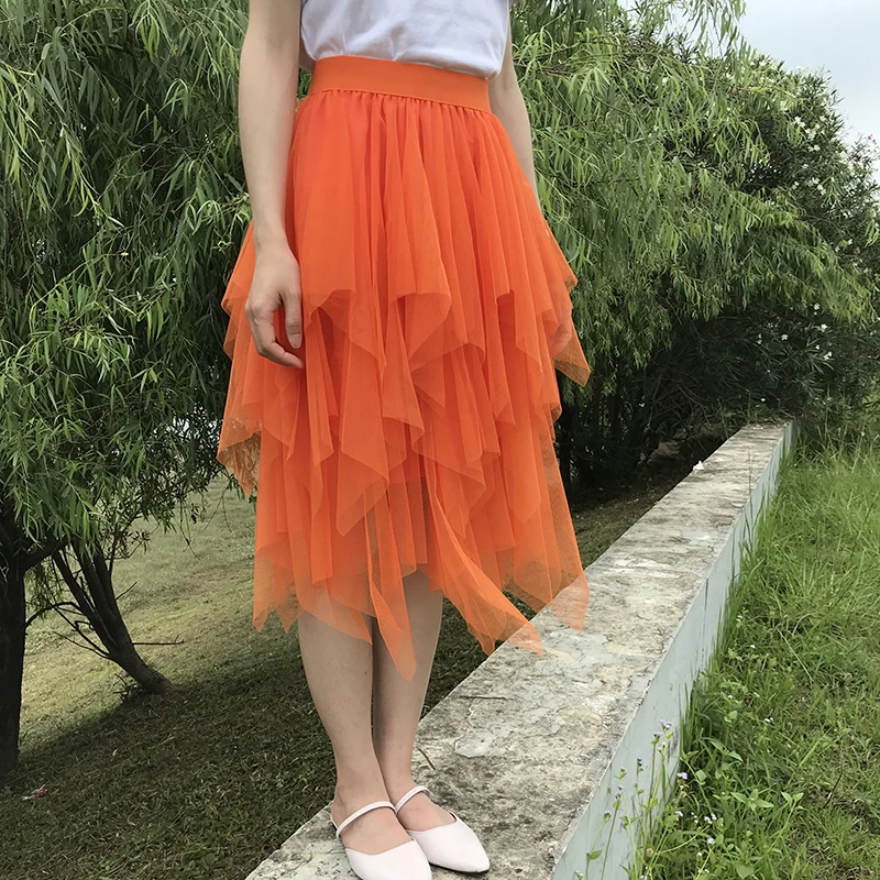 Jupe courte en tulle pour femmes - Orange - Tutu Midi - Taille haute ...
