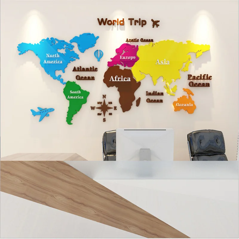 2020-new-art-wall-decoration-world-map-mirror-acrylic-color-wall ...