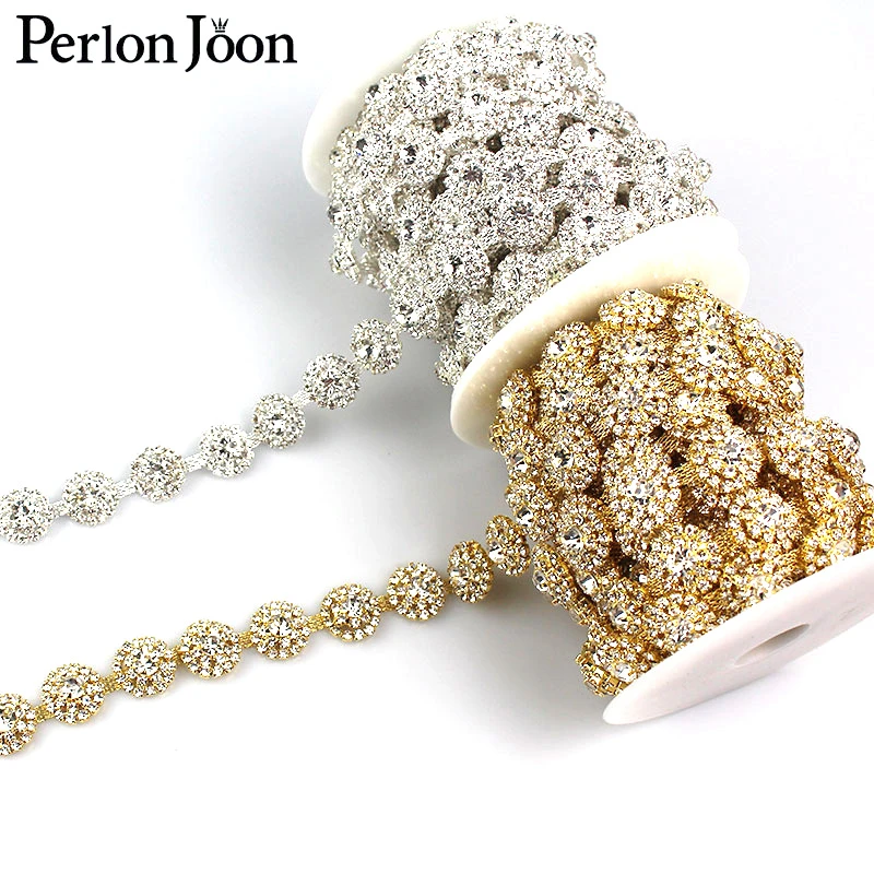 1 Yard 3d Round Arrange Gold Sliver Plated Crystal Blinking Rhinestones ...