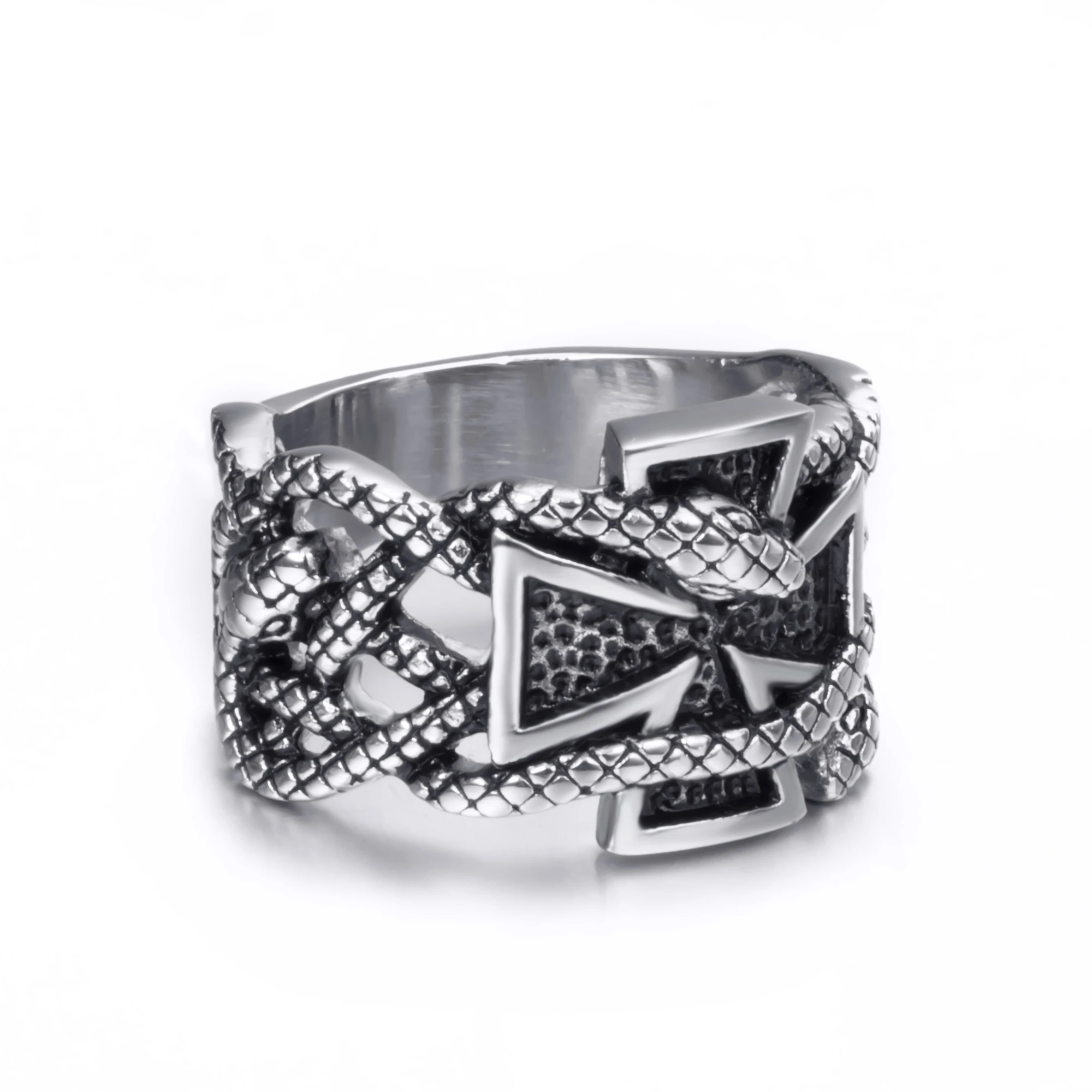 Elfasio Men Stainless Steel Rings Iron Cross Snake Serpent Masonic ...