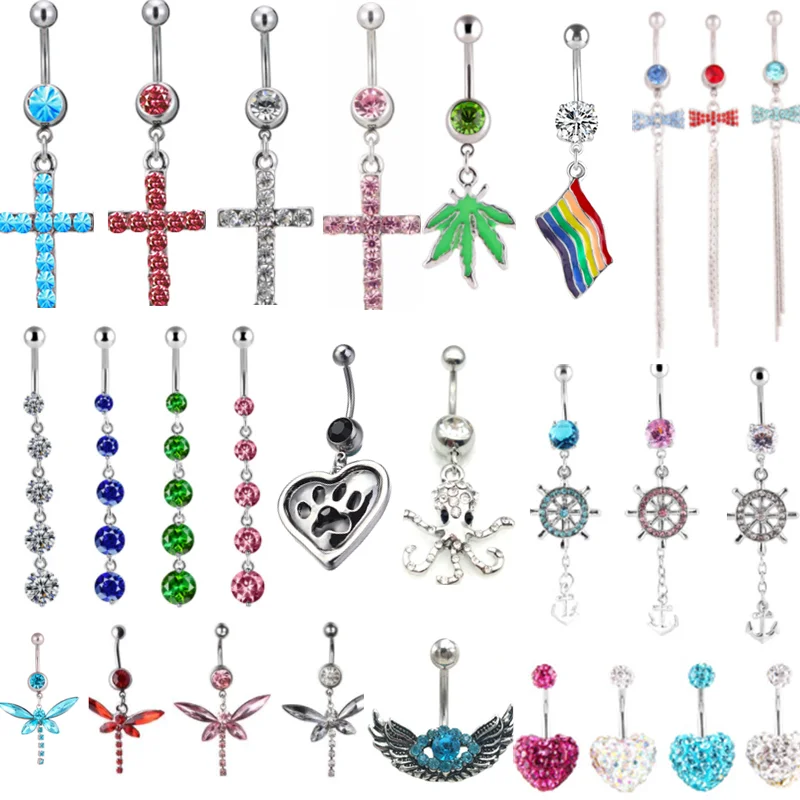 1PCS Stainless Steel Cross Belly Button Ring Stud Feather Navel ...