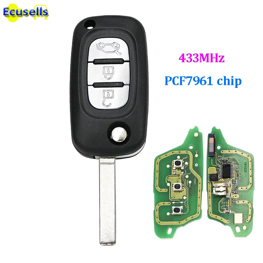 Clé télécommande à 3 boutons 433MHZ, avec puce PCF7961, pour Renault ...