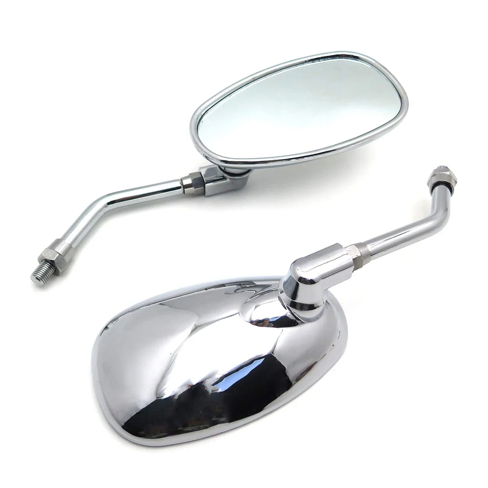 Universal Motorcycle Oval Chrome Rearview Mirrors 10mm Motorbike Side ...