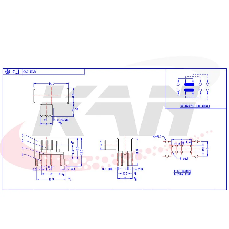 50Db Sk-23D04 (2P3T) Slide Kapcsoló Fogantyú Magassága 9 Mm-Es 3-Helyzetű 4 Rögzített Láb 8 ...