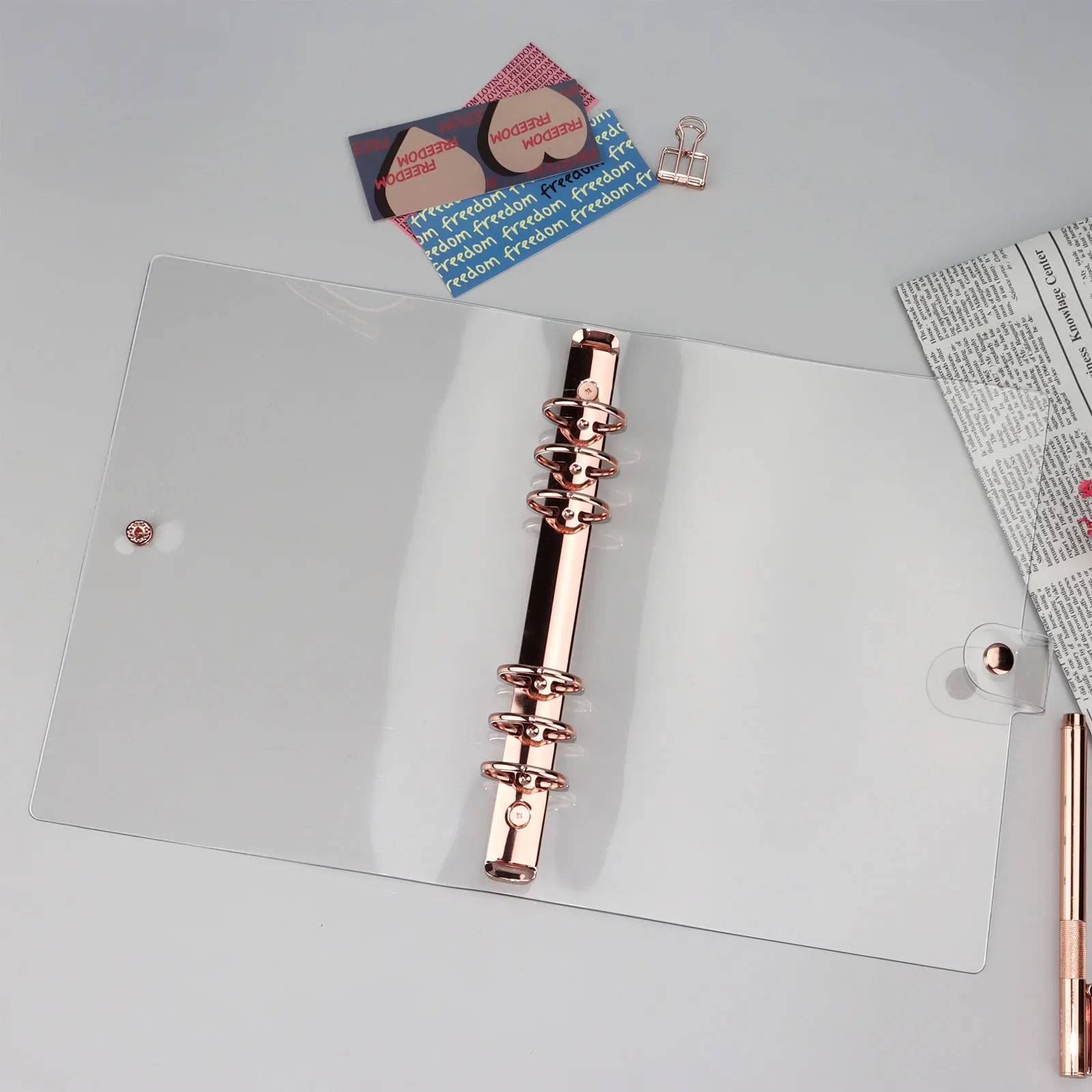 Feuillet mobile,Classeur Transparent à 6 trous,or Rose,feuilles mobiles ...
