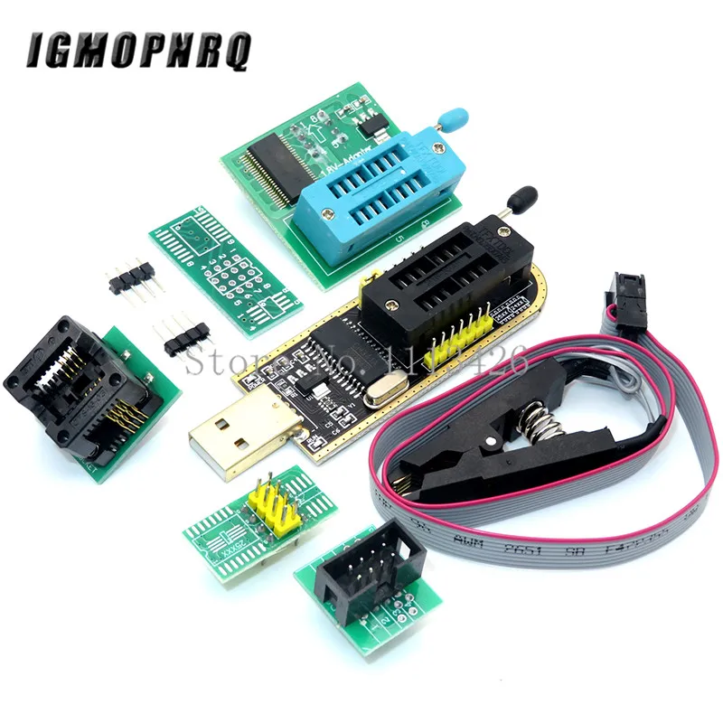 CH341A 24 25 serie Flash EEPROM BIOS PROGRAMADOR USB módulo SOIC8 SOP8 Clip de prueba + 1,8 V ...