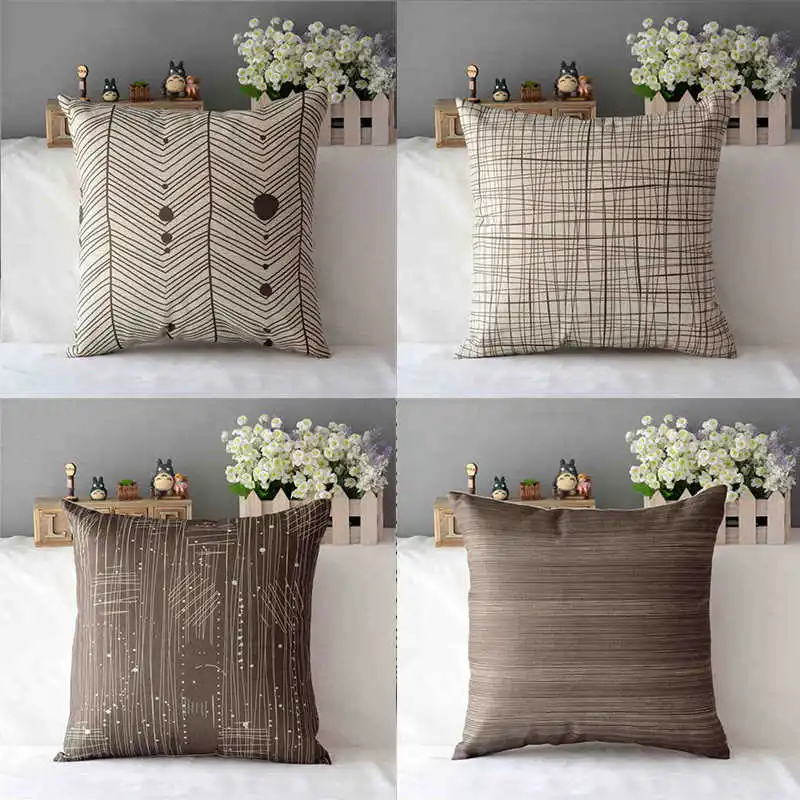 Fashion Lattice Stripe Cotton Linen Pillow Case Cushion Case Home Soft ...