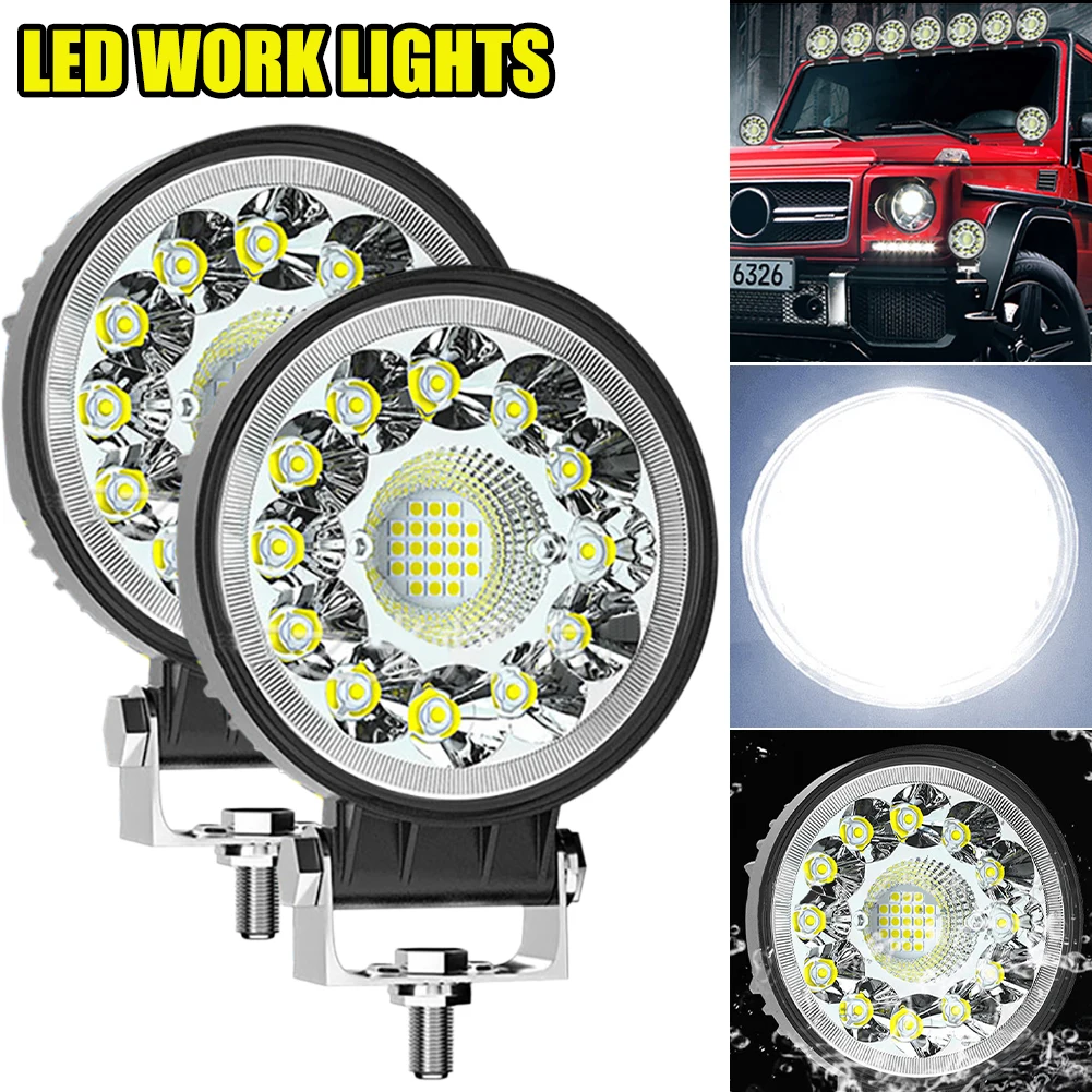 Car-LED-Pod-Light-4-Round-Light-Bar-33LED-Work-Light-99W-12000LM-Spot ...