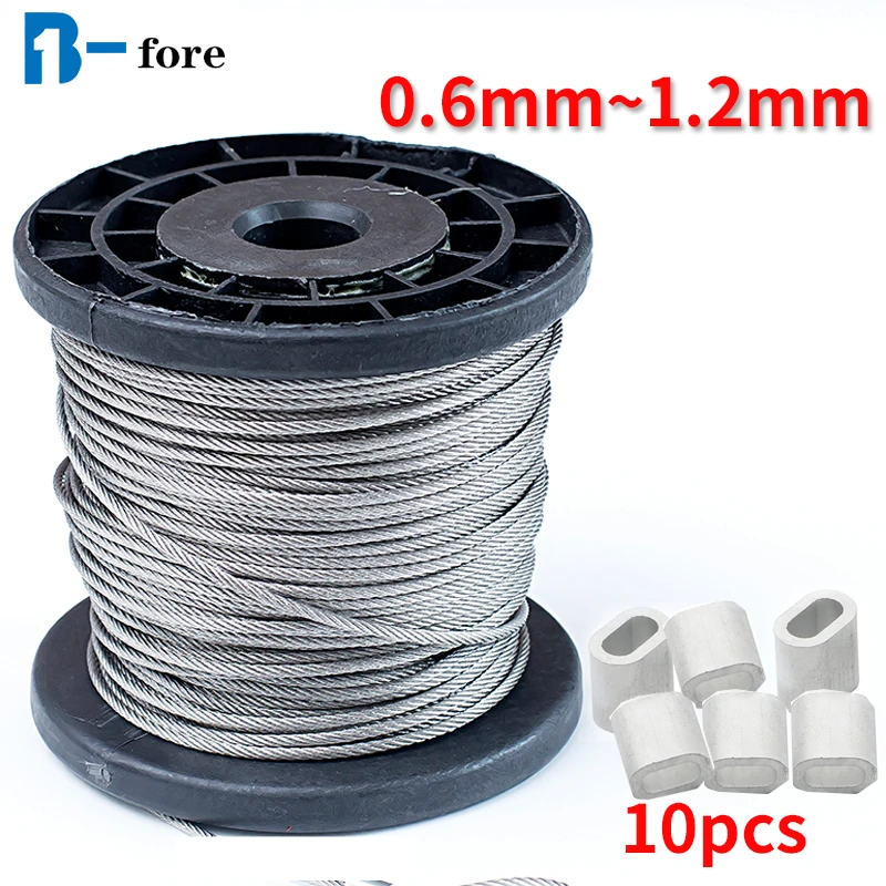 50/100m 0.6mm-1.2mm Diameter 7x7 Structur 304 Stainless Steel Wire Rope ...