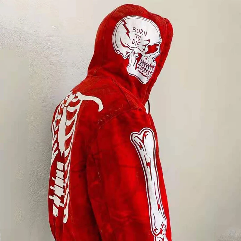 Men Streetwear High Street Skull Skeleton Print Hoodie Jackets ...