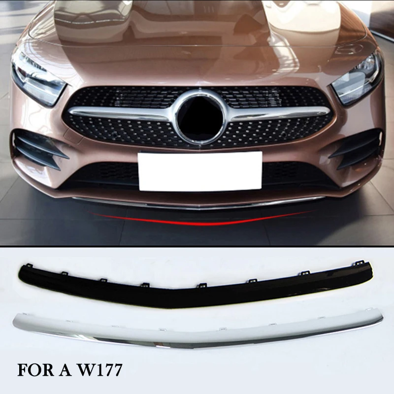 Front-Bumper-Chrome-Lip-Spoiler-Black-Plating-Trim-For-Mercedes-Benz-A ...