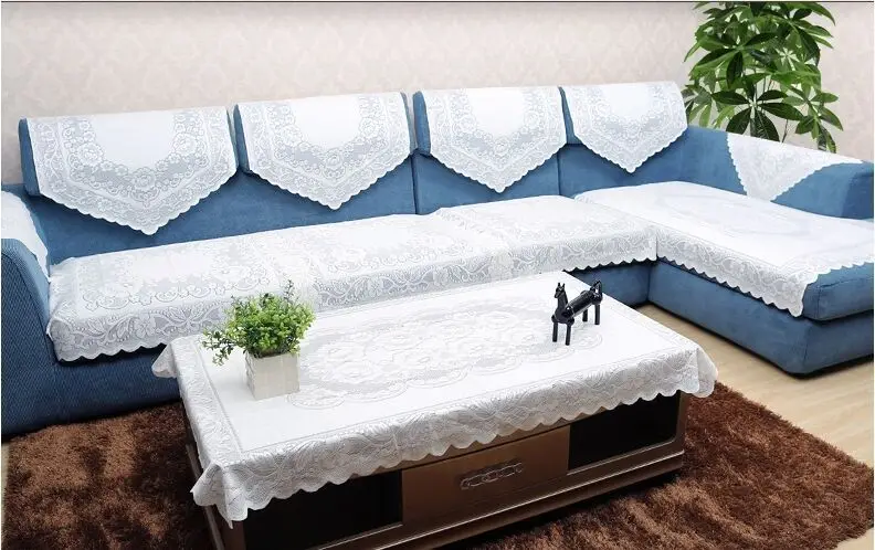 Europe Lace Sofa Cover Combination Sofa Backrest Towel Thick White Lace ...