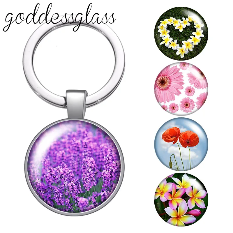 Beauty-Flowers-lavender-Daisy-poppy-Rose-Lotus-glass-cabochon-keychain ...