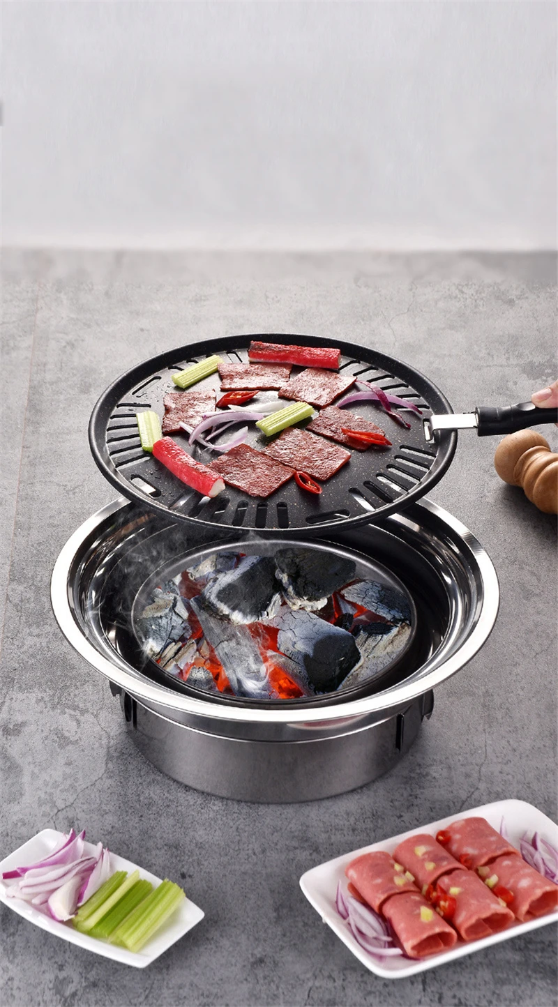 Réchaud 35 cm avec filet Barbecue à Charbon Portable Rond Antiadhésif ...