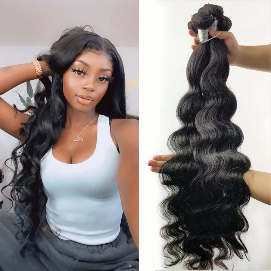 Fashow 28 30 32 34 36 40 Inch Indian Hair Body Wave Human Hair Bundles ...