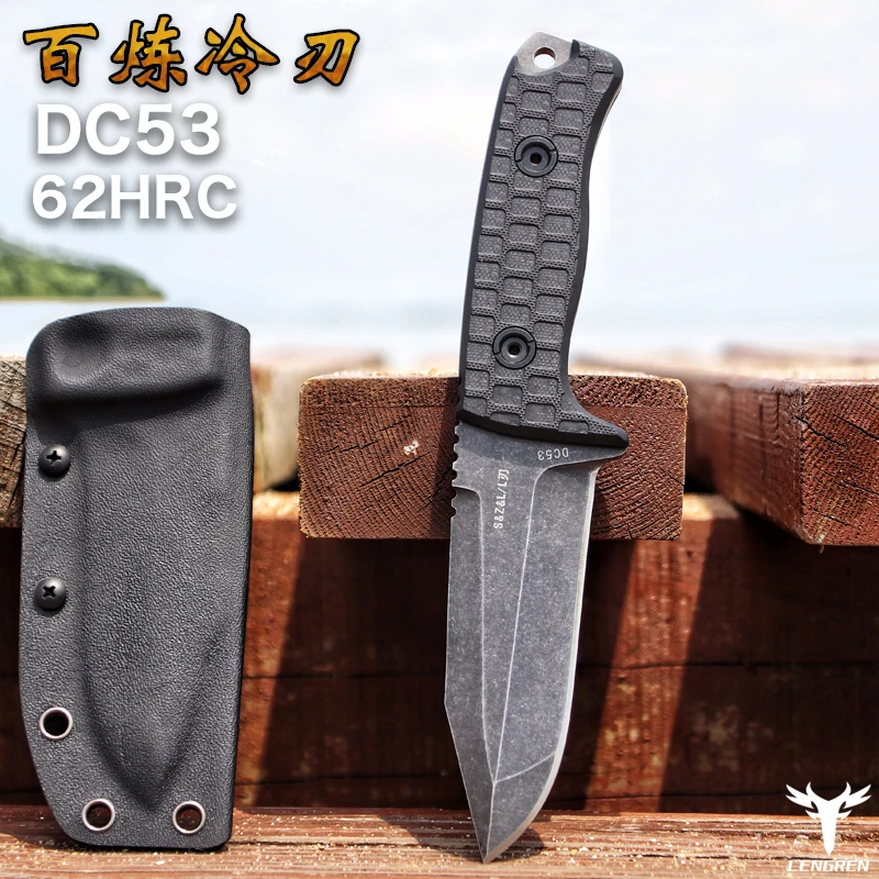 DC53 Blade G10 Handle high hardness straight knife Self defense wild mountaineering tactical ...