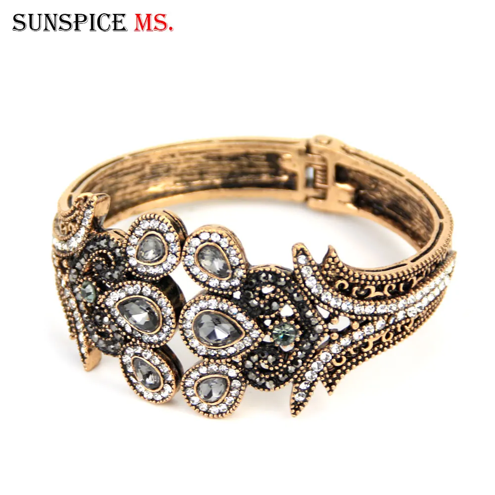 Sunspicems Vintage Crystal Turkish Bangle Boho Cuff Bracelet For Women ...