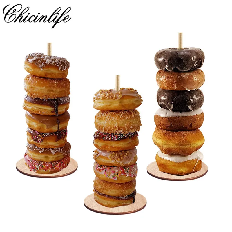 1set Wooden Donut Stand Stick Donuts Hanging Baby Shower Birthday Holds ...