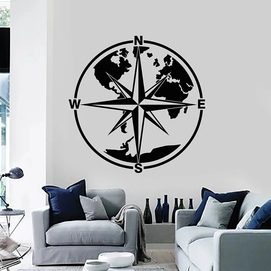 Compass Wall Decal Travel Sea Marine Mainland Earth Geography School ...