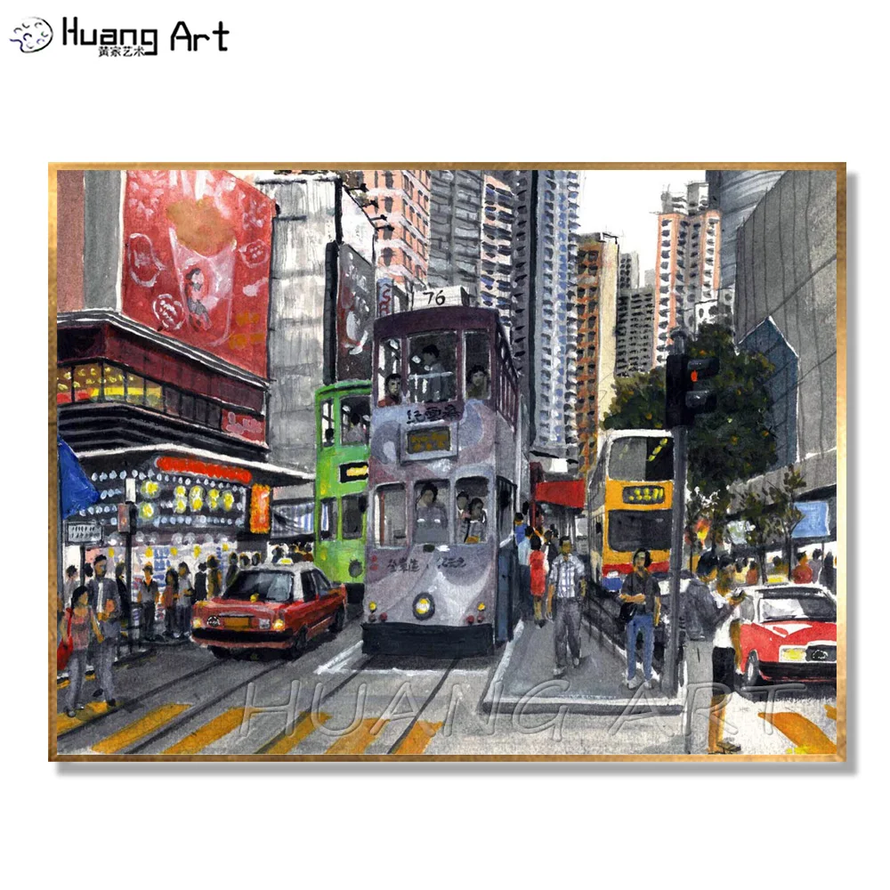Professional-Hand-painted-HongKong-Street-Landscape-Painting-for-Wall ...