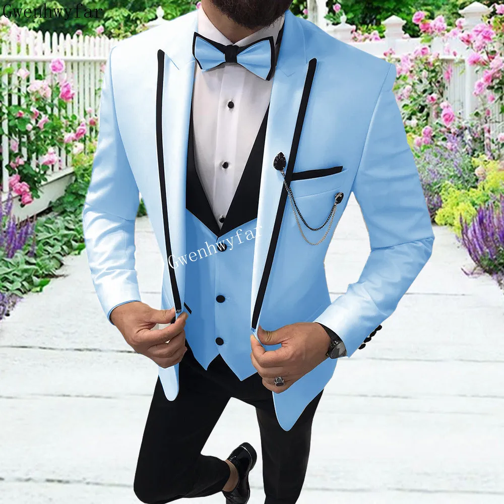 Gwenhwyfar Baby Blue Men's Casual Suits Slim Fit 3 Piece Prom Tuxedos ...