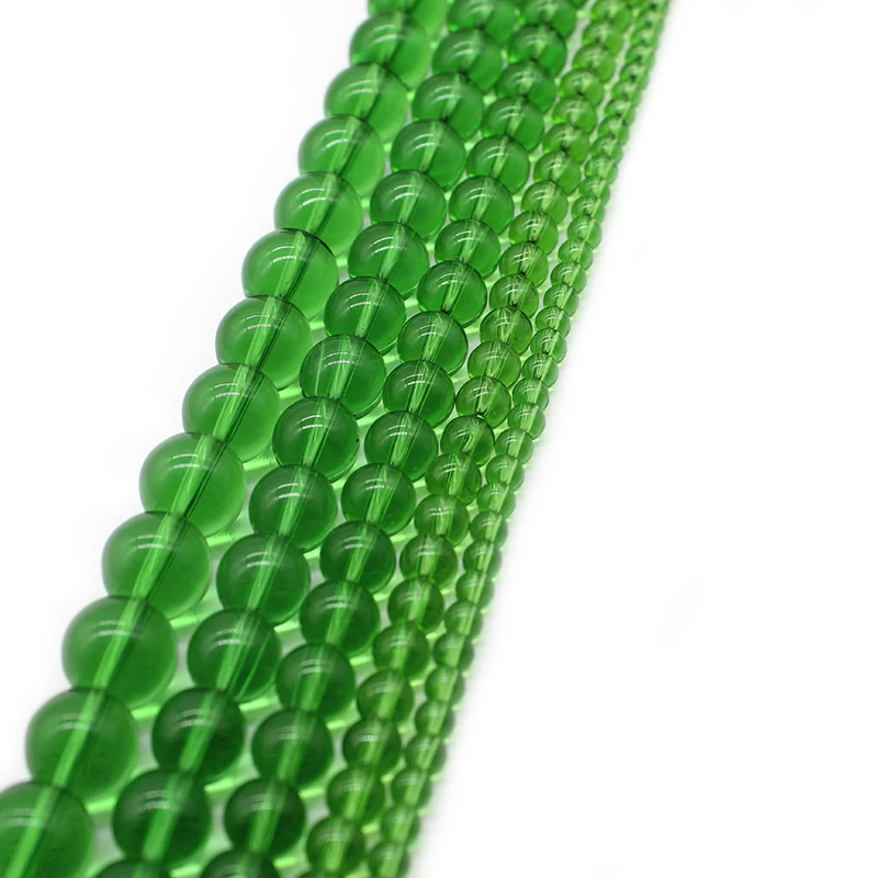Natural Stone Smooth Green Glass Beads Round Loose Spacer Beads for ...