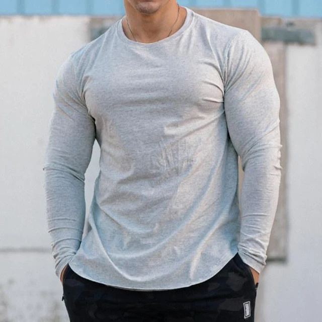 Casual Long Sleeve Men’s Gym Fitness Skinny T Shirt - Men's Fitness Apparel, Men's Sports ...