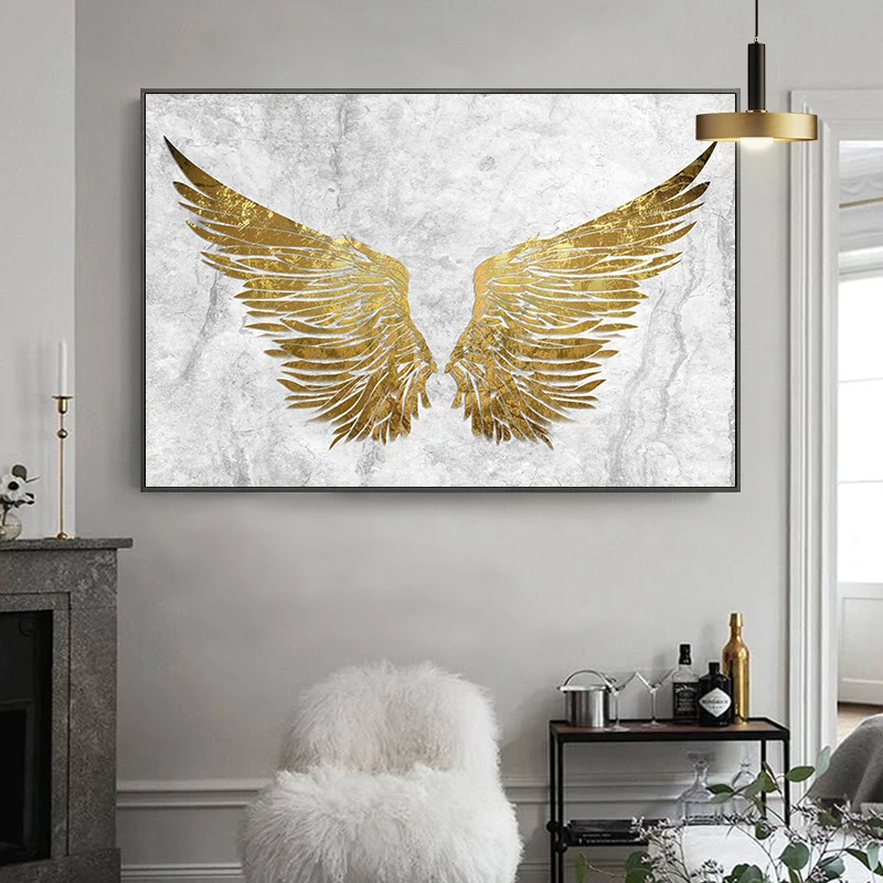 Acrylic Art & Collectibles Gold Wing Painting Original Art Angel Wings ...