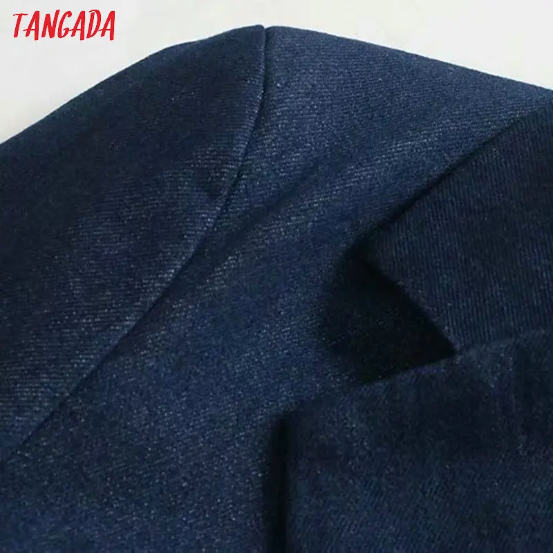 Tangada Мода Женский Джинсовый блейзер куртки женское Синее джинсовое пальто с карманами
