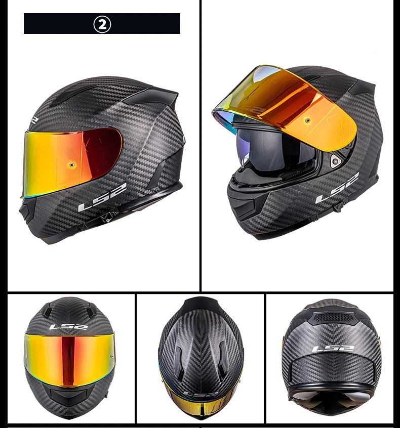 Ls2 Ff801 Carbon Fiber Shell Full Face Motorcycle Helmet With Chrome Red Visor Casto Moto Man ...