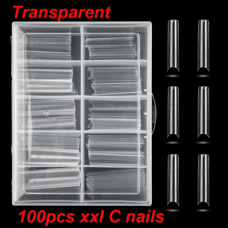 100Pcs-box-XL-Extra-Long-Square-Fake-Nails-Tips-C-Curved-Straight-Nails ...