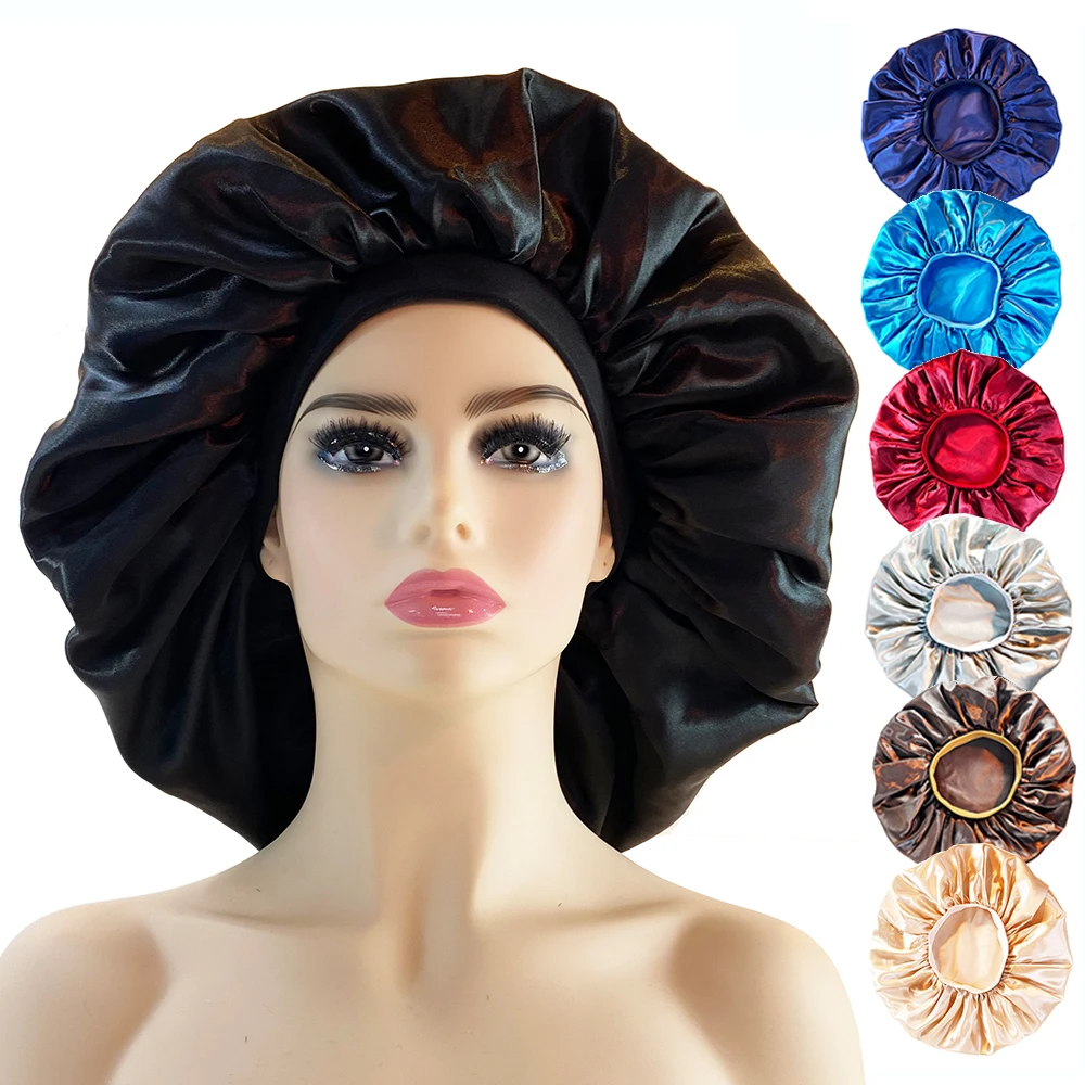 Luxo-Jumbo-cetim-Bonnet-Cap-banda-el-stica-larga-noite-Hair-Care-Cover ...