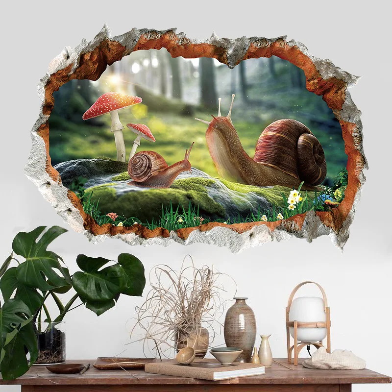 3D decoration broken wall snail home decoration sticker bedroom living ...