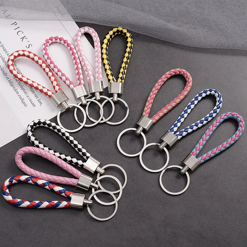 Simple fashion Handwork Weave Leather lattice Keychain Cute Baubles ...