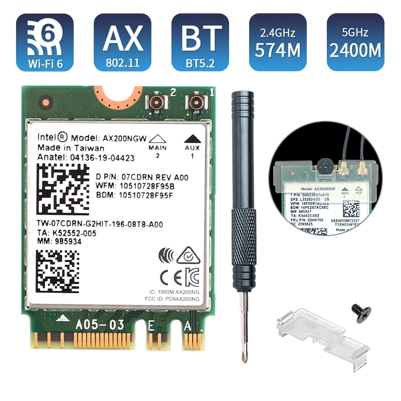 Dual Band 2974Mbps Intel AX210ไร้สายWi Fi 6 AX200NGW NGFF M.2 Wifi ...