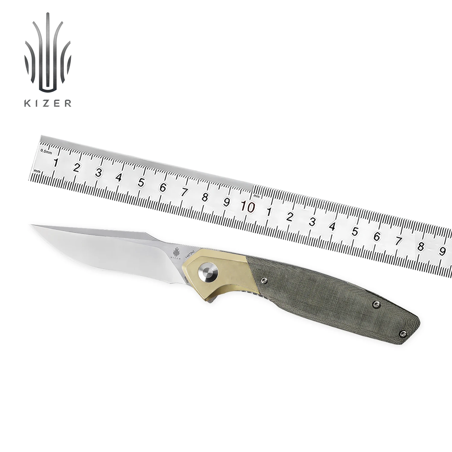 Kizer-Folding-Knife-Grazioso-V4572N2-2021-New-Green-Micarta-Brass ...
