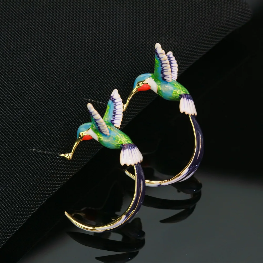 Unique-Elegant-Hummingbird-C-Shape-Earring-For-Women-Colorful-Enamel ...