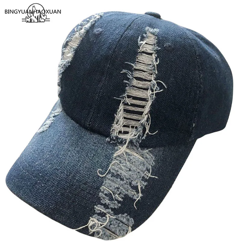 Bingyuanhaoxuan Denim Ripped Casual Baseball Caps Fashion Street Men ...
