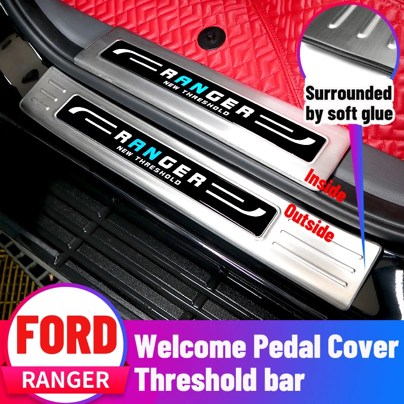 Welcome-Pedal-Cover-FOR-FORD-RANGER-Threshold-Bar-Stainless-Steel ...