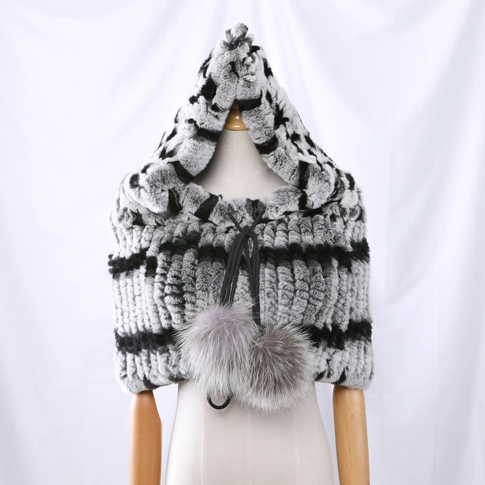 Rex Rabbit Knitted Fur Hooded | Rabbit Fur Shoulder Cape | Rabbit Fur ...