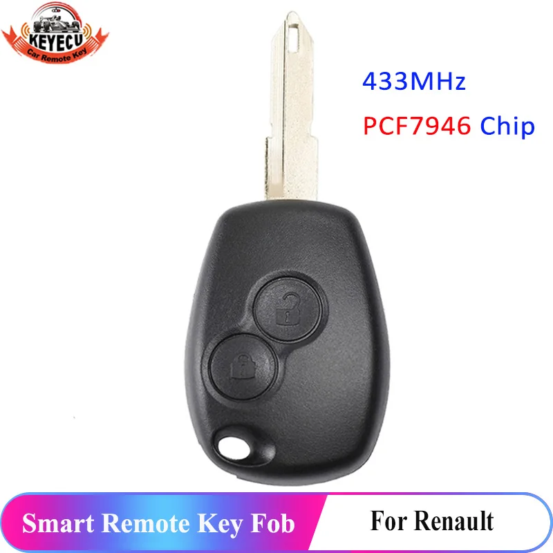 Keyecu 2 Button 433mhz Pcf7946 Chip Remote Car Key Fob For Renault Clio ...