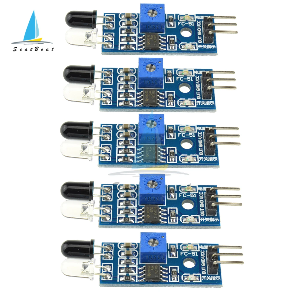 5-Teile-los-DC-3-3-V-5V-IR-Infrarot-Hindernis-Vermeidung-Sensor-Modul-f ...