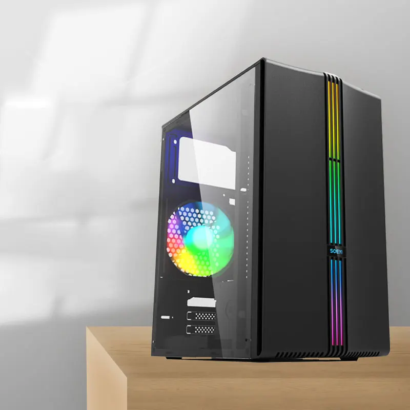 0.6 두꺼운 강판 RGB 라이트 바, 미니 컴퓨터 케이스, ATX 대형 전원 공급 장치, 수냉식 휴대용 PC 섀시 지원|컴퓨터 ...