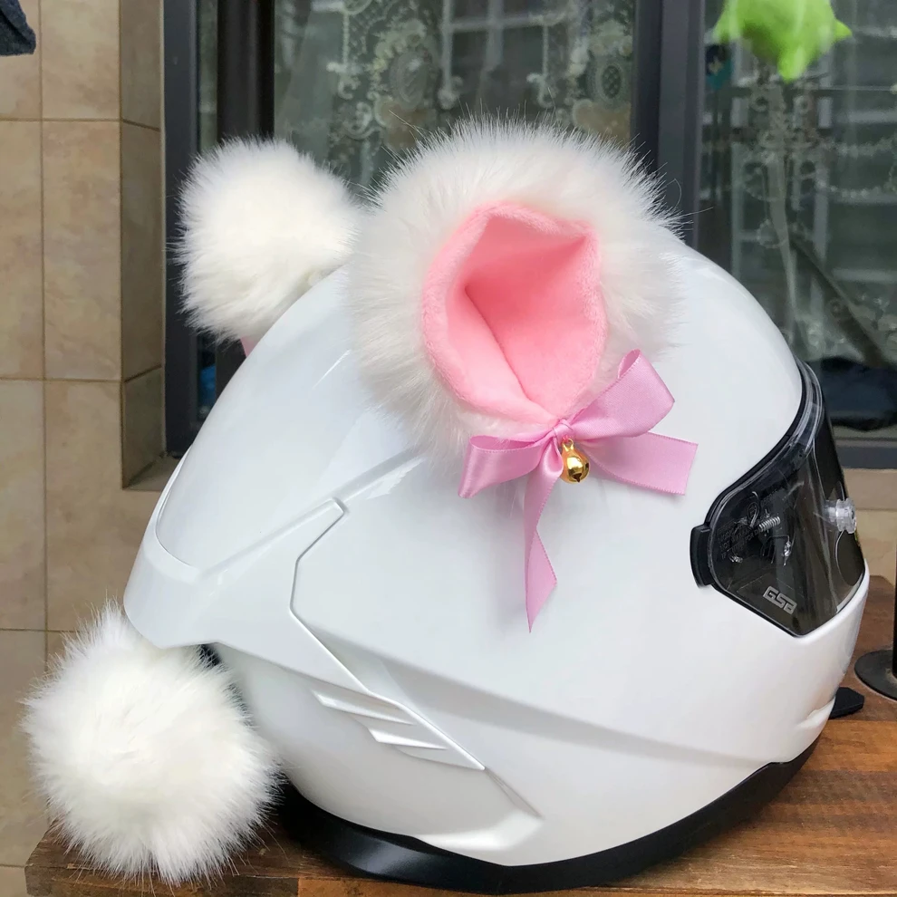 2pcs/pair Creative Cute Motorcycle Helmet Plush Cat Ears With Bells ...